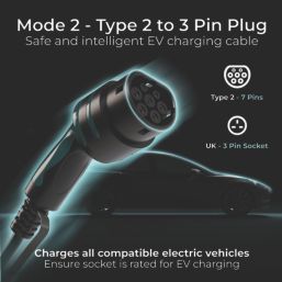 Masterplug 10A 2.4kW Mode 2 Type 2 Plug Portable EV Charger 10m - Screwfix