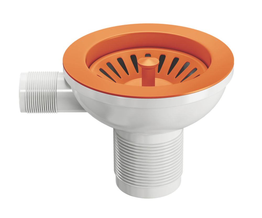 ETAL Sink Strainer Waste with Overflow Orange 90mm - Screwfix