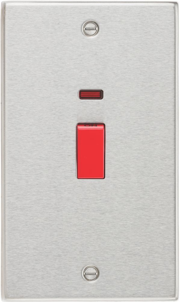 Knightsbridge 45A 2-Gang DP Control Switch Brushed Chrome with LED ...