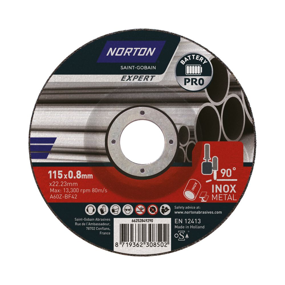 Norton A 60 Z T42 Steel Cutting Disc 115mm (4.5") x 22.23mm - Screwfix