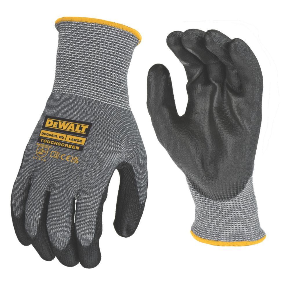 DEWALT Touchscreen HPPE Protection Gloves Grey Large - Screwfix