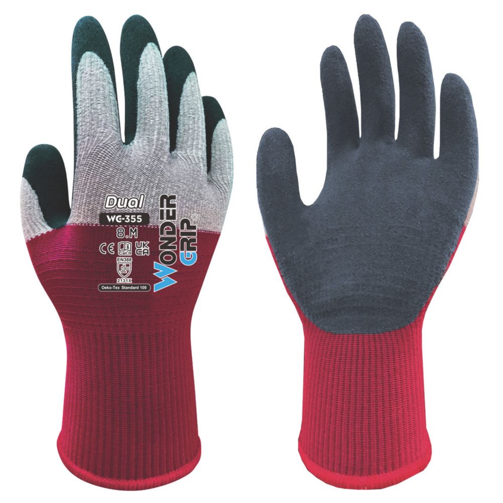 Wonder Grip WG-355 Dual General Handling Gloves Maroon/Grey Medium ...