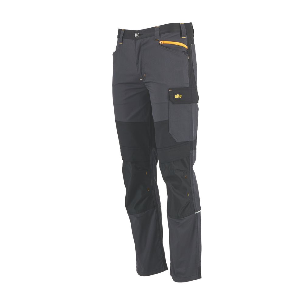 Site Allman Multi-Pocket Stretch Work Trousers Grey / Black 32" W 32" L ...