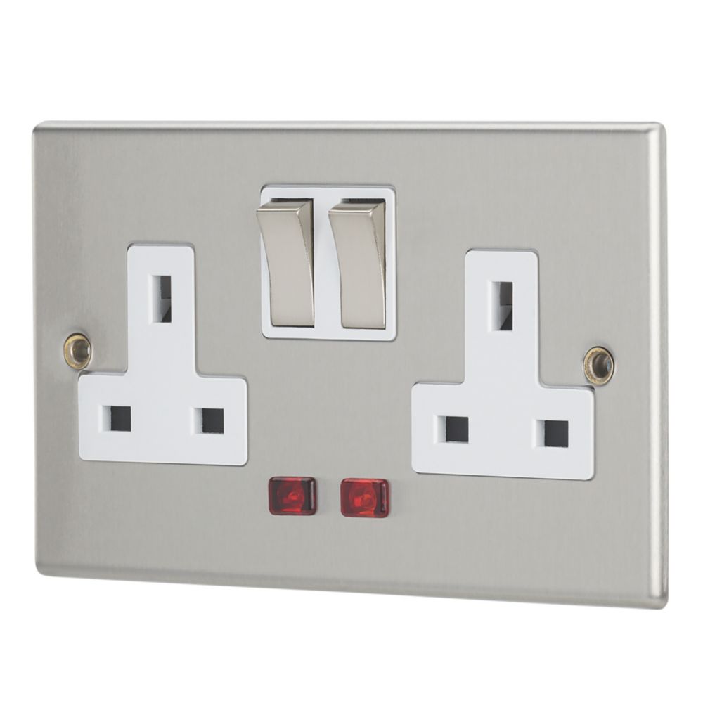 Contactum Iconic 13A 2-Gang DP Switched Socket Outlet Brushed Steel ...