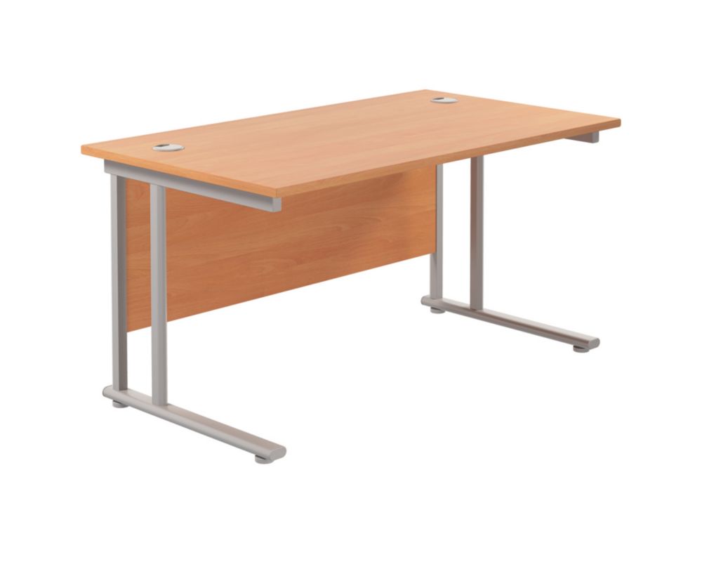 TC Group Aztec Twin Upright Rectangular Office Desk Beech/Silver 1200mm ...