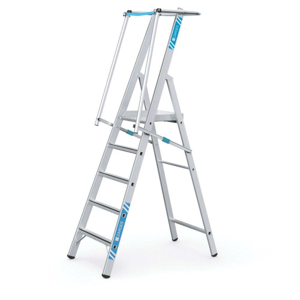 Zarges Aluminium 2.32m 5 Step Platform Step Ladder With Handrail - Screwfix