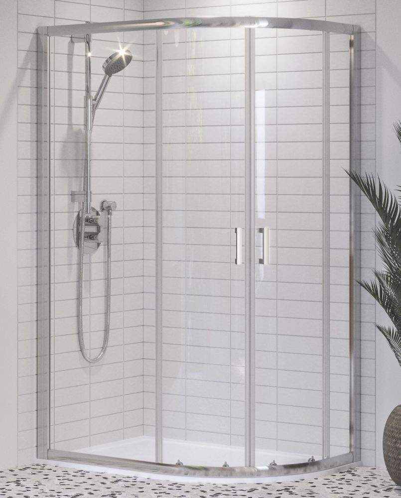 Aqualux Edge 8 Framed Offset Quadrant Shower Enclosure & Tray Right-Hand Silver Effect 1200mm x ...