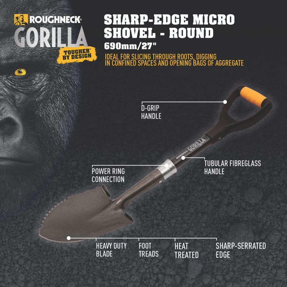 Small Shovel Roughneck Gorilla Sharp-Edge Micro Shovel, Heavy-Duty ...