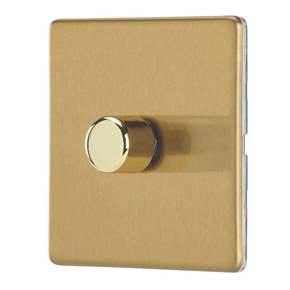 Contactum Lyric 1-Gang 2-Way Dimmer Switch Brushed Brass - Screwfix
