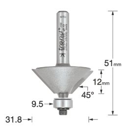 Trend 46/37X1/4TC 1/4" 45° Chamfer Router Cutter 31.8mm x 12mm - Screwfix