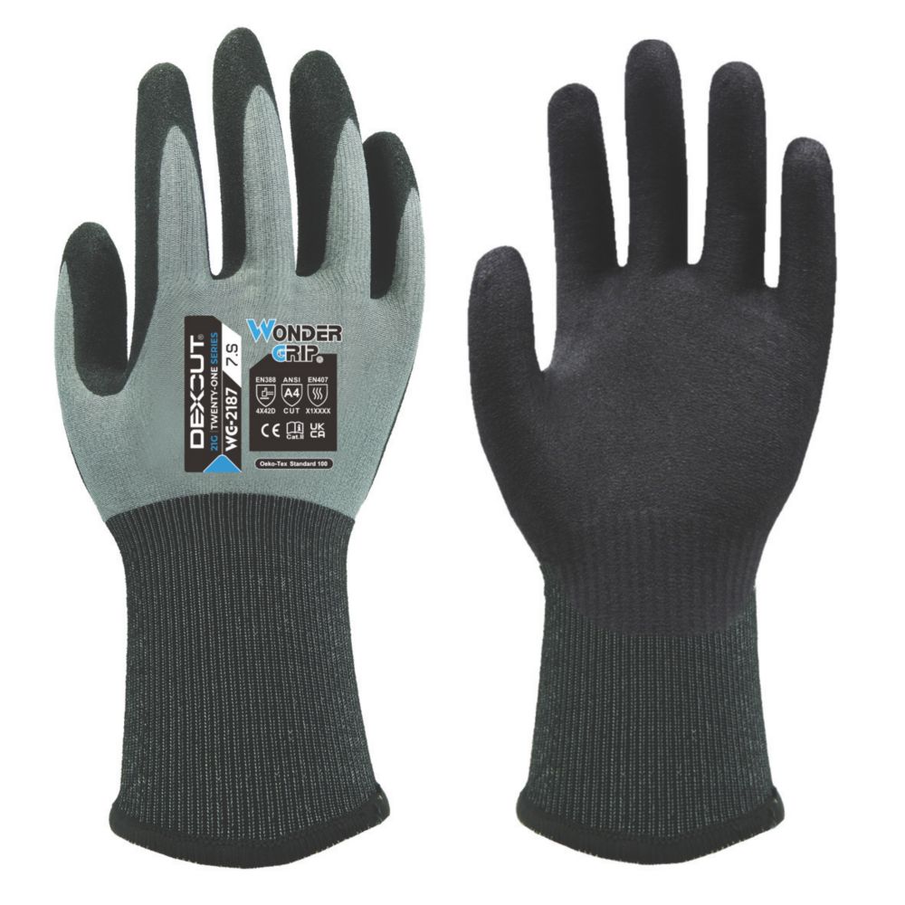 Wonder Grip WG-2187 Dexcut Cut-Resistant Gloves Grey Small - Screwfix