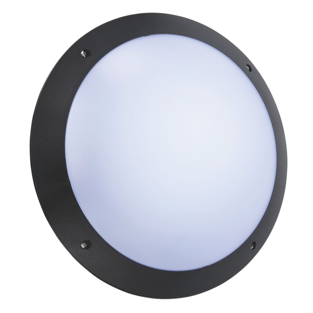 Saxby Seran Outdoor Round LED Bulkhead With Microwave Sensor Matt Black ...