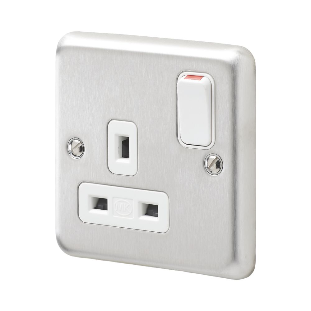 MK Contoura 13A 1-Gang DP Switched Plug Socket Brushed Stainless Steel ... MK Contoura 13A 1-Gang DP Switched Plug Socket Brushed Stainless Steel ...