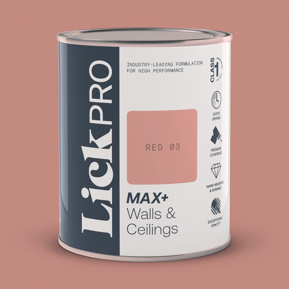 LickPro Max+ 1Ltr Red 03 Matt Emulsion Paint - Screwfix