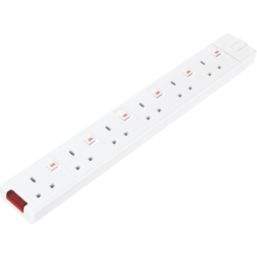 Masterplug 13A 6-Gang Unfused Rewireable Trailing Socket with LED White ...