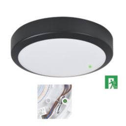 Lexco Pegasi Indoor Maintained or Non-Maintained Emergency Round LED Bulkhead Black 19W 1200 ...