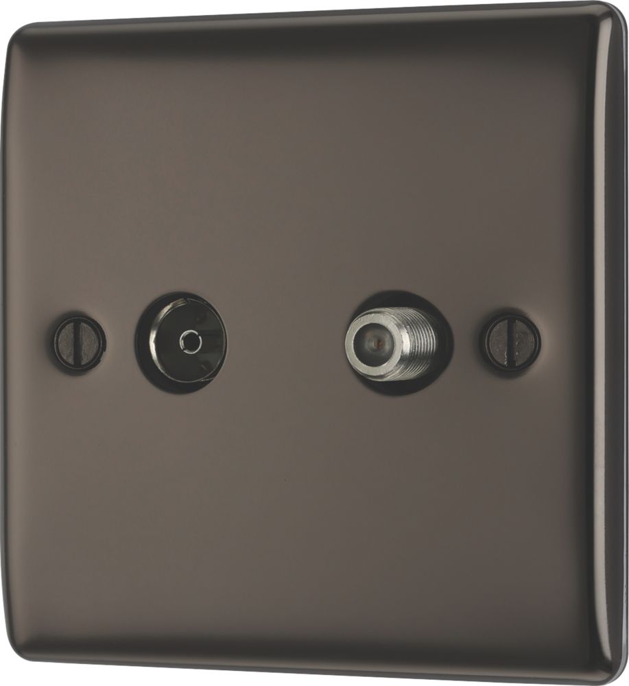 British General Nexus Metal 1-Gang Duplex TV Socket Black Nickel - Screwfix