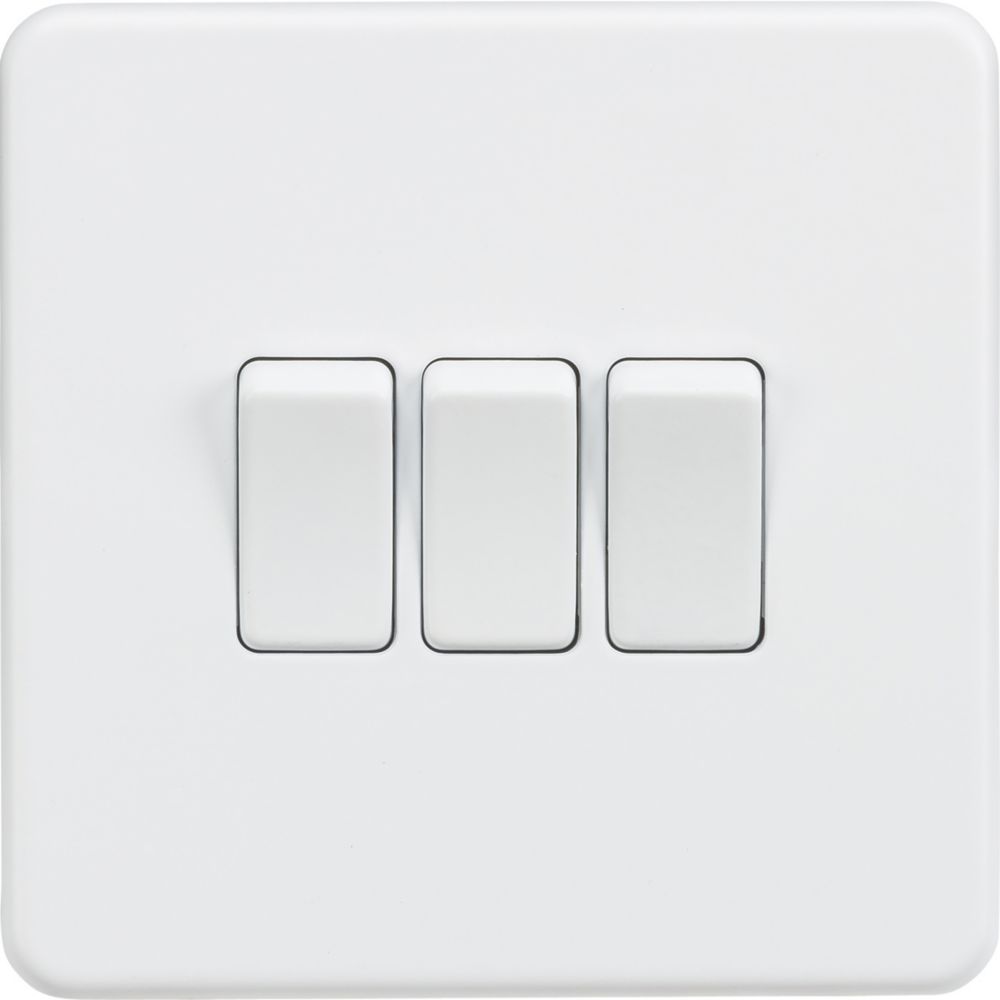 Knightsbridge 10AX 3-Gang 2-Way Light Switch Matt White - Screwfix