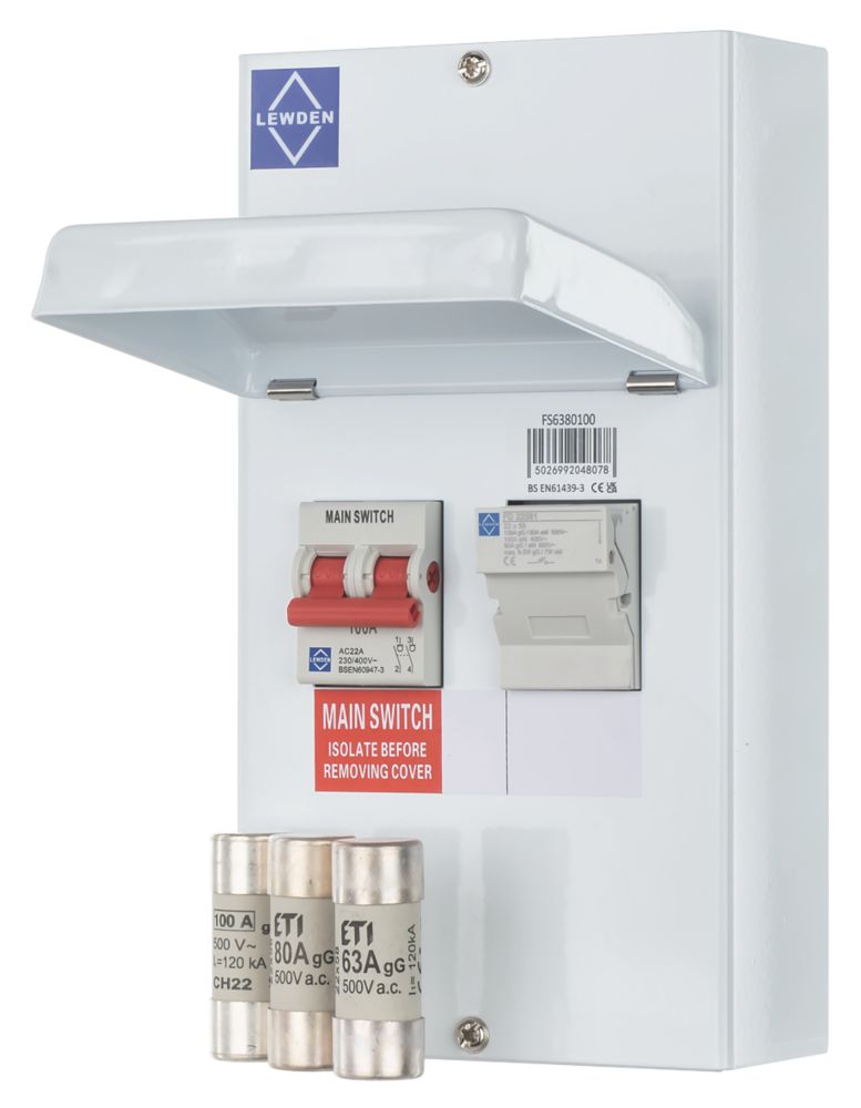 Lewden 100A 1+N 100A Metal Fused Switch - Screwfix