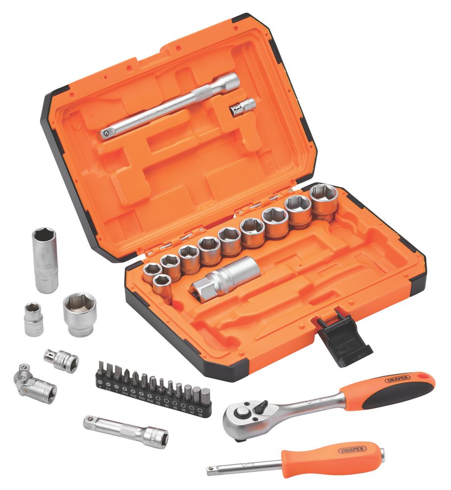 Draper Hi-Torq Mixed Drive 6-Point Socket Set 34 Pieces - Screwfix