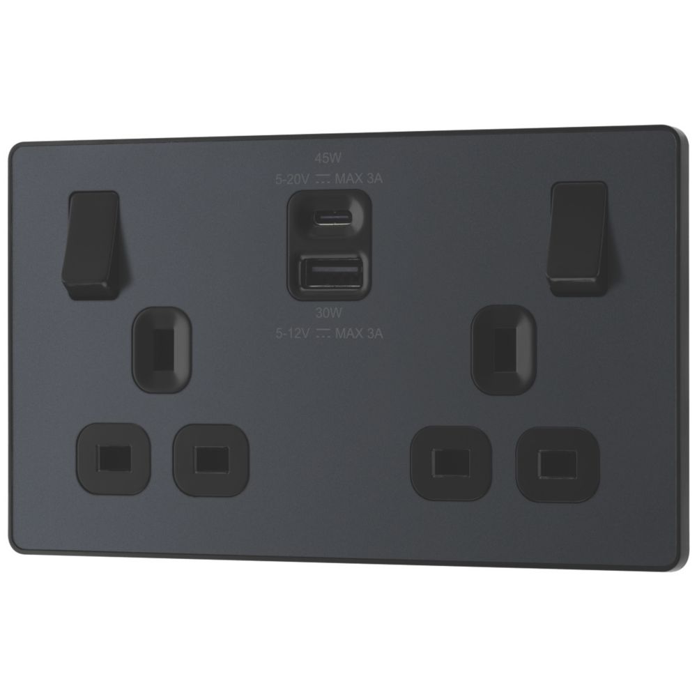 British General Evolve 13A 2-Gang SP Switched Socket + 3A 45W 2-Outlet ...