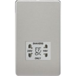Knightsbridge 2-Gang Dual Voltage Shaver Socket 115 V / 230V Brushed ...