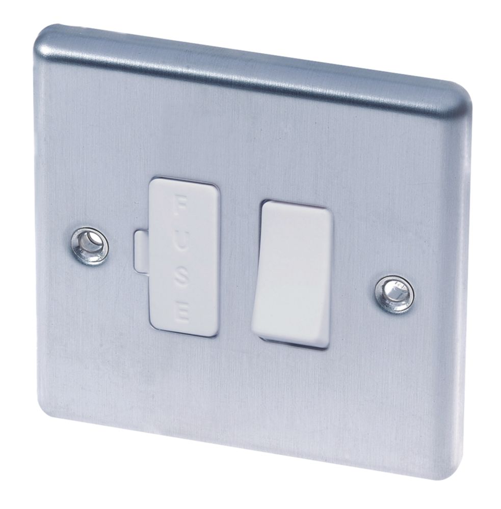 LAP 13A Switched Fused Spur Brushed Stainless Steel with White Inserts ...
