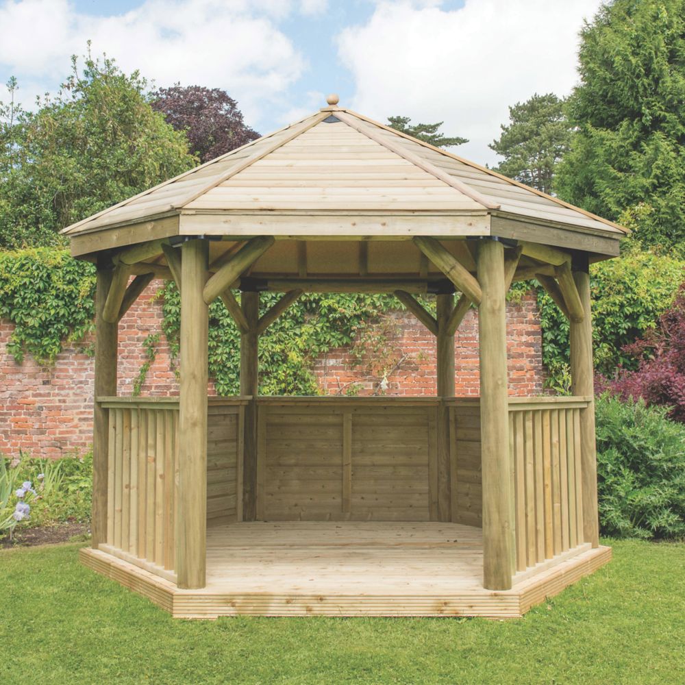Forest HGG36MTTIN 12' x 10' (Nominal) Hexagonal Timber Gazebo with Base ...