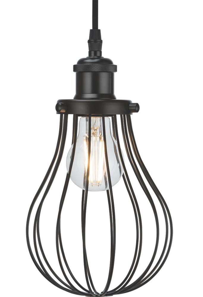 Knightsbridge Matt Black Steel Balloon-Shaped Pendant Cage - Screwfix