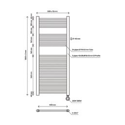 Flomasta 1200mm x 500mm 1024BTU White Flat Electric Towel Radiator ...
