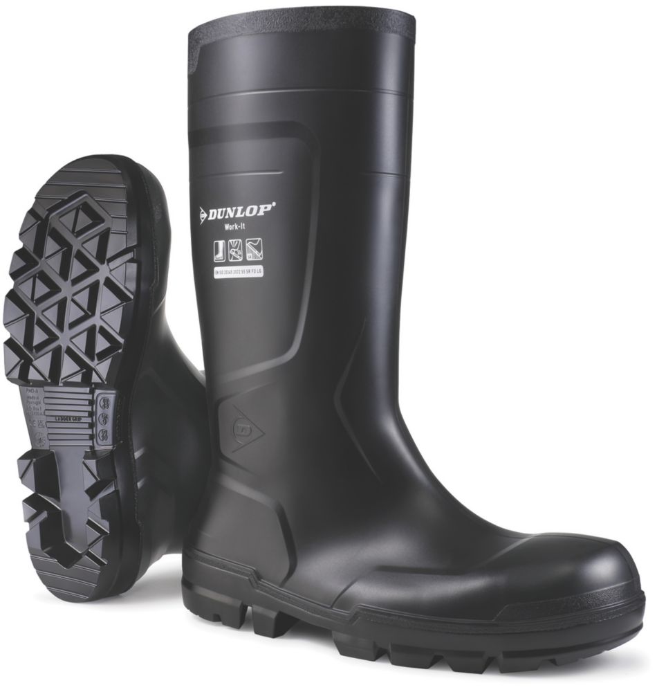 Dunlop Work-It Size 3 Black Steel Toe Cap Safety Wellies - Screwfix