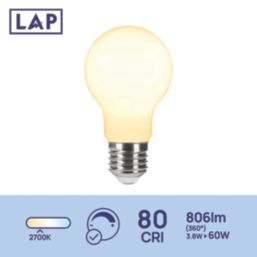 LAP E27 A60 LED Light Bulb Milky 806lm 3.8W 2 Pack - Screwfix