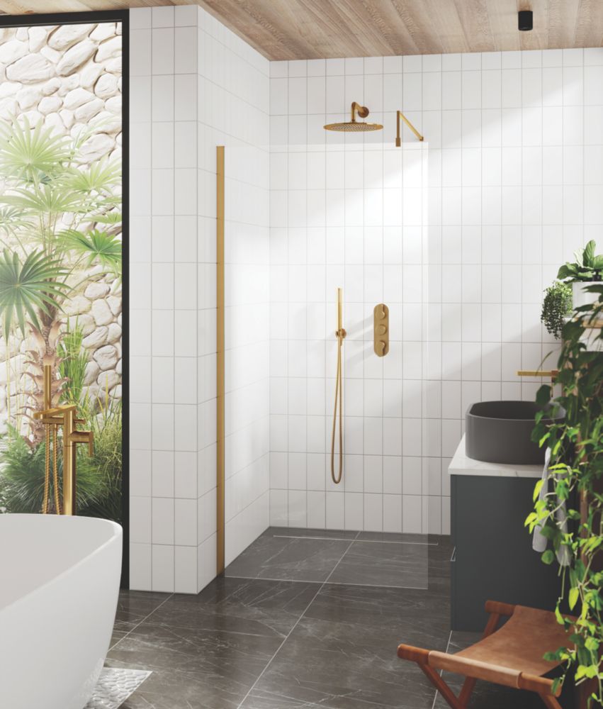 ETAL WRSBB10 Semi-Framed Wetroom Screen with Support Bar Brushed Brass ...