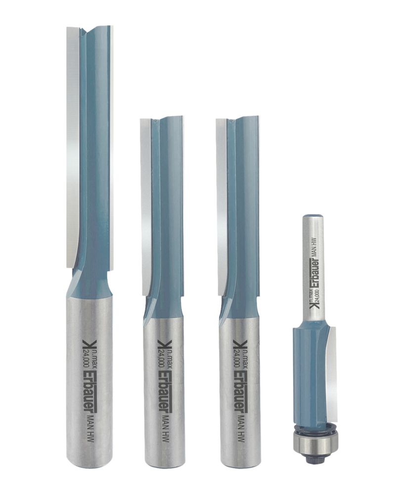 Erbauer 1/2 & 1/4" Shank Kitchen Fitters Router Set 4 Pcs - Screwfix