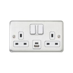 MK Contoura 13A 2-Gang DP Switched Socket + 3A 15.5W 2-Outlet Type A ...