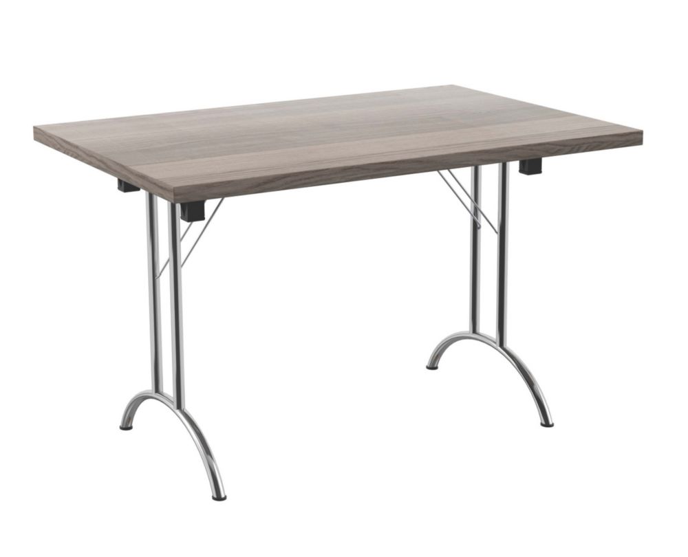 TC Group One Union Rectangular Folding Table Grey Oak/Silver 1200mm x ...