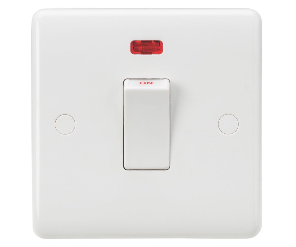 Knightsbridge Curved Edge 45A 1-Gang DP Cooker Switch White with Neon ...