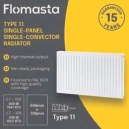 Flomasta 500mm x 700mm 1941BTU White Type 11 Convector Radiator - Screwfix