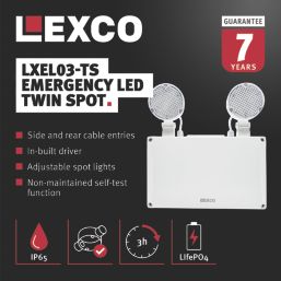 Lexco Non-Maintained Emergency LED Twin Spotlight White 3W 450lm - Screwfix