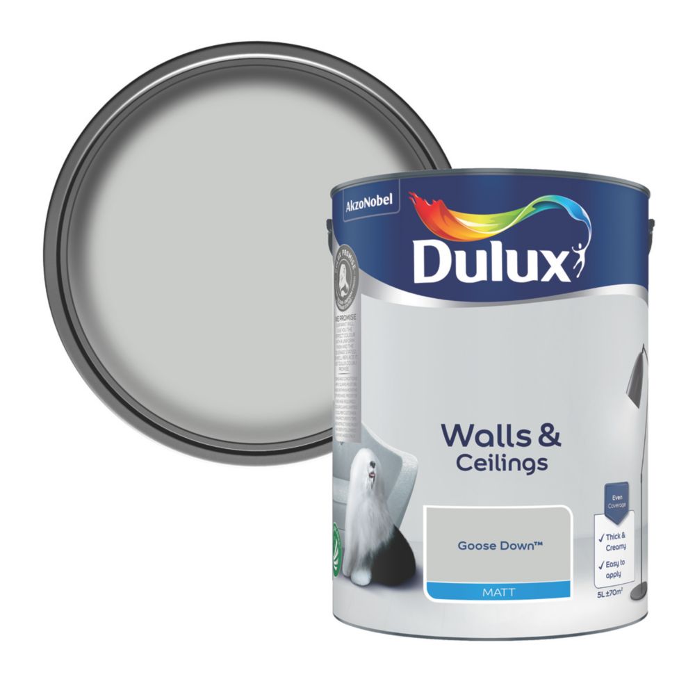 Dulux Walls & Ceilings 5Ltr Goose Down Matt Emulsion Paint - Screwfix