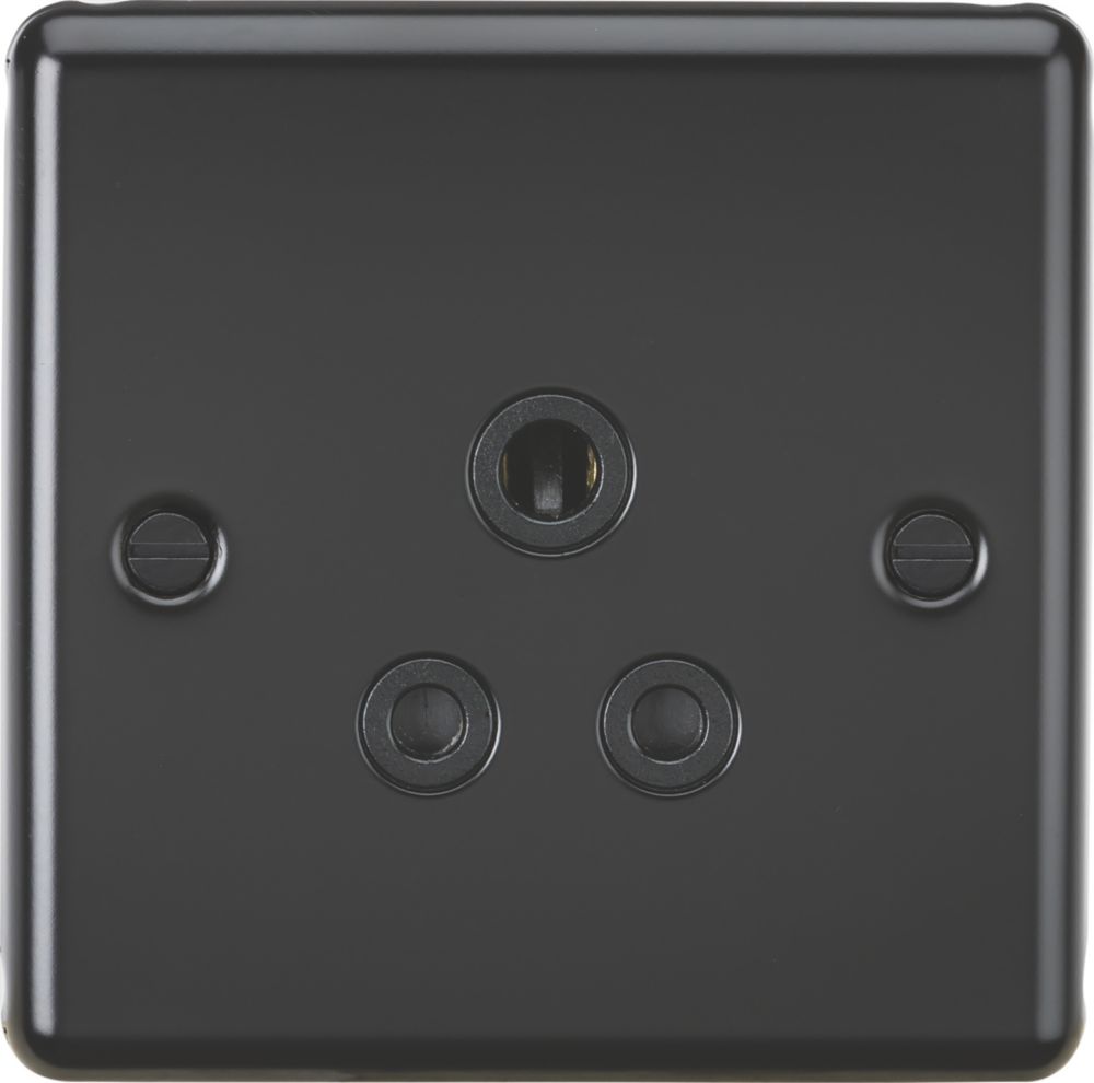 Knightsbridge 5A 1-Gang Unswitched Socket Matt Black with Black Inserts ...