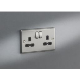 Knightsbridge 13A 2-Gang DP Switched Double Socket Brushed Chrome with ...