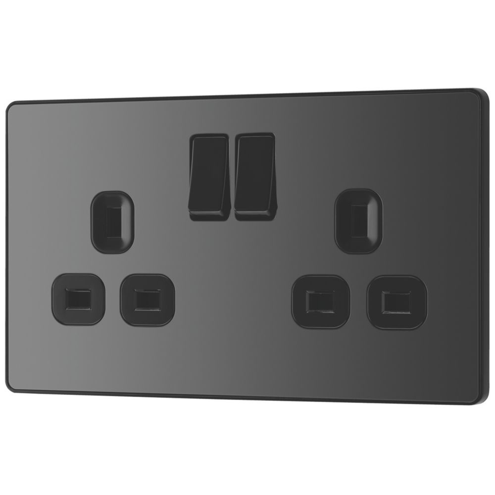 British General Evolve 13A 2-Gang SP Switched Socket Black Chrome with ...