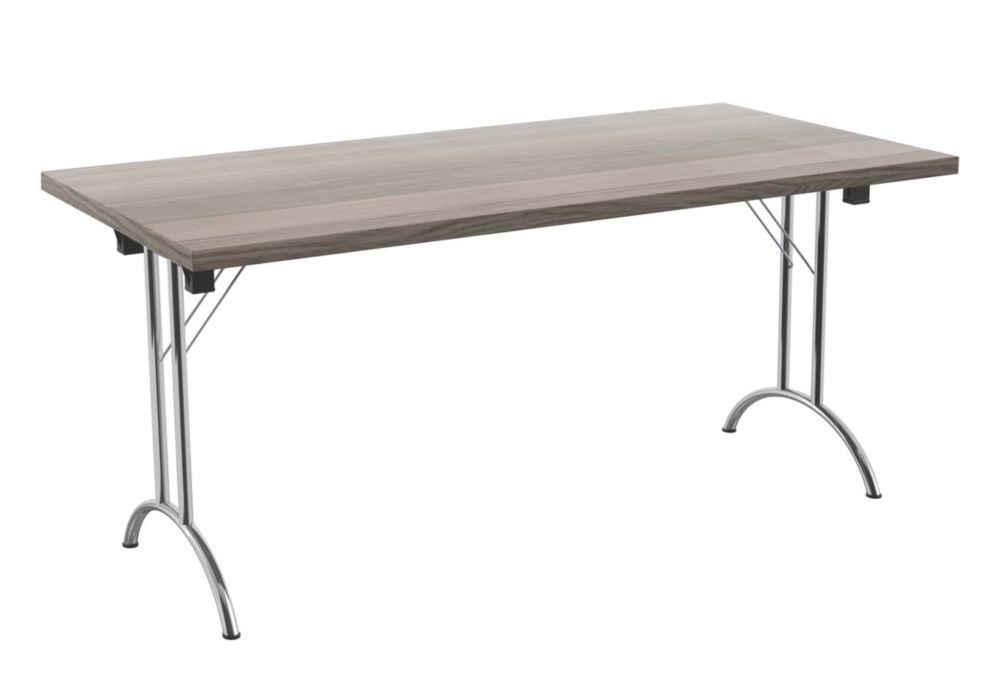 TC Group One Union Rectangular Folding Table Grey Oak/Silver 1600mm x ...