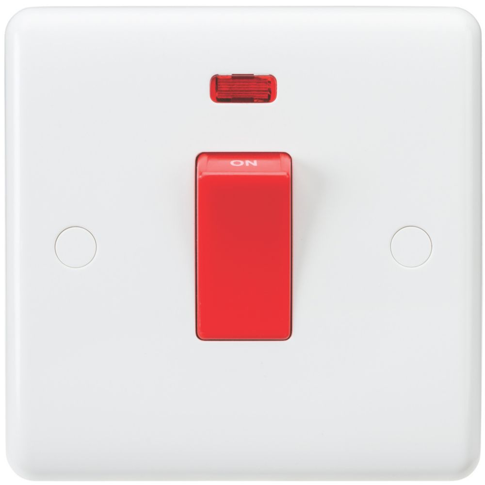 Knightsbridge Curved Edge 45A 1-Gang DP Cooker Switch White with Neon ...