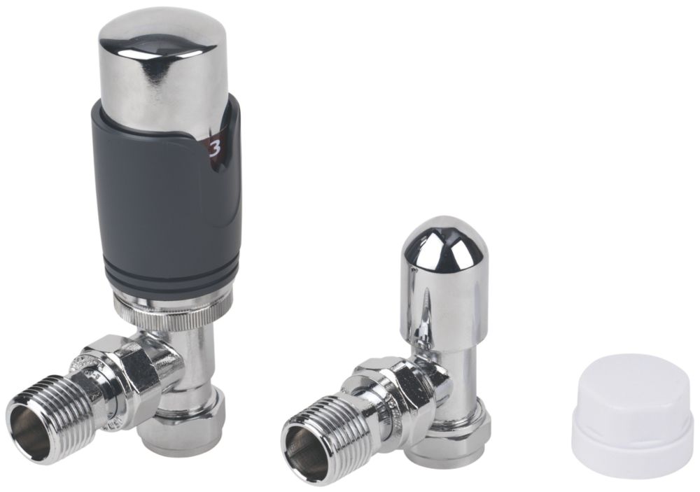 Flomasta Anthracite Angled Thermostatic TRV 15mm x ½" | Thermostatic ...
