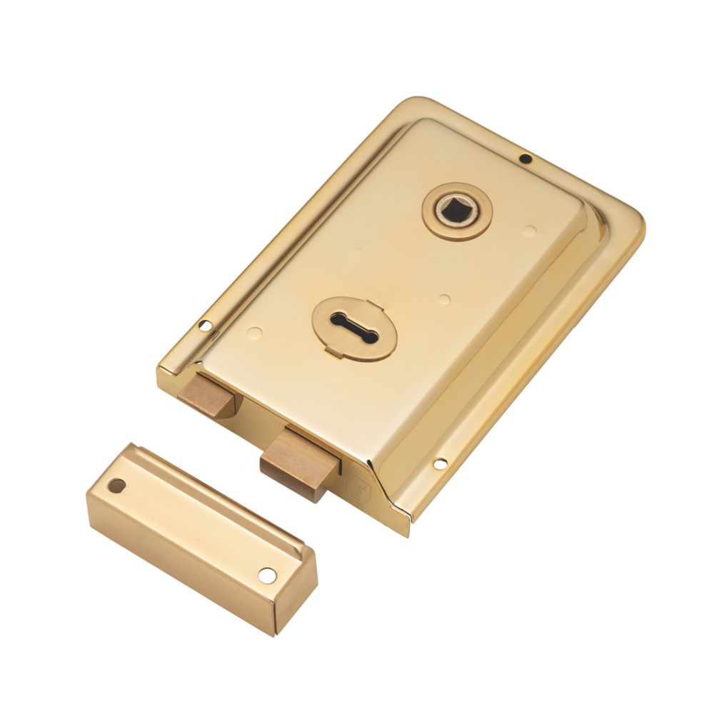 Smith & Locke Rim Lock Polished Brass 105mm x 81mm - Screwfix
