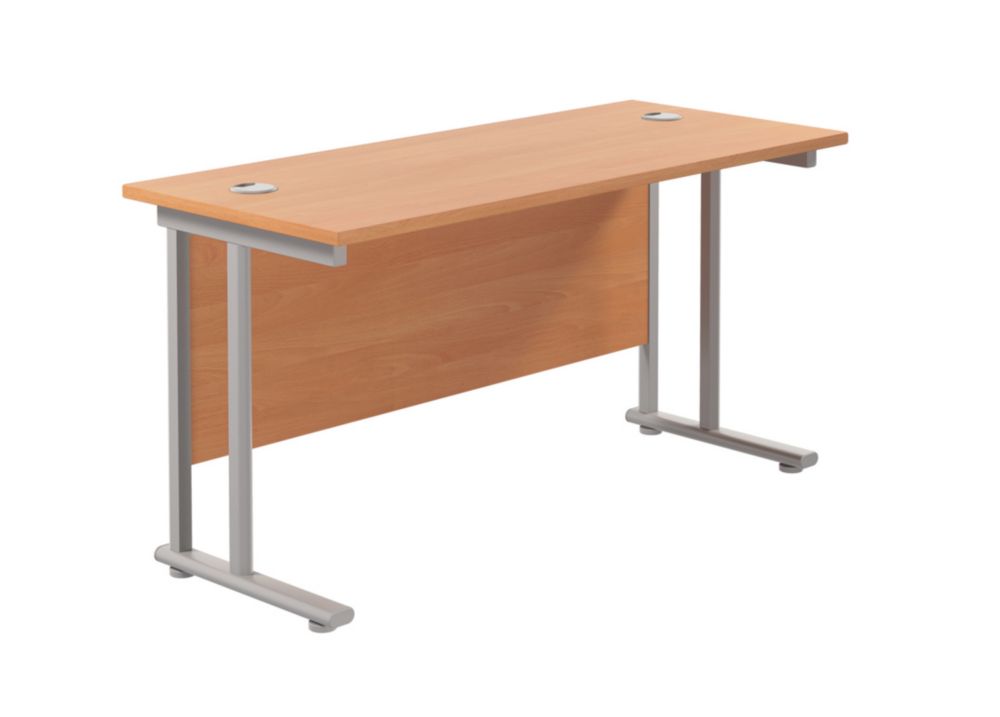 TC Group Aztec Twin Upright Rectangular Office Desk Beech/Silver 1200mm x 600mm - Screwfix