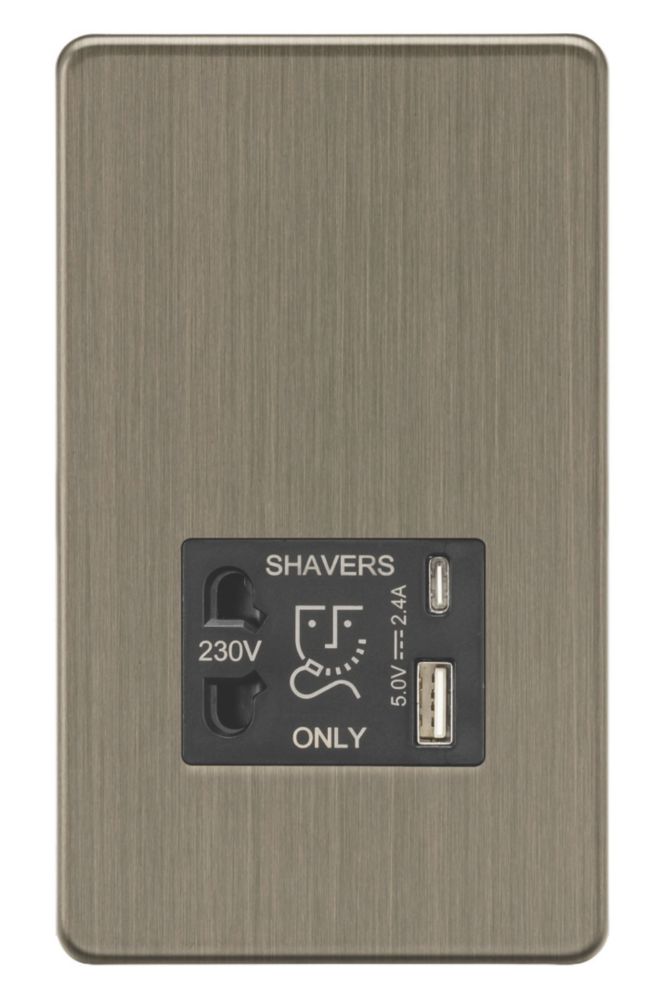 Knightsbridge Screwless 2-Gang Single Voltage Shaver Socket 230V AC ...