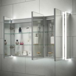 Sensio Ainsley 3 Door Mirrored Bathroom Cabinet Bluetooth Speaker With 5400lm LED Light Grey Matt 1200mm x 130mm x 700mm Screwfix
